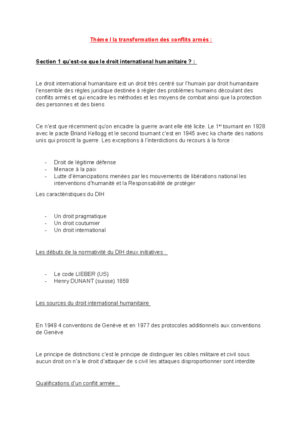 DIH Prise de Note : Transformation des Conflits Armés et Droit ...