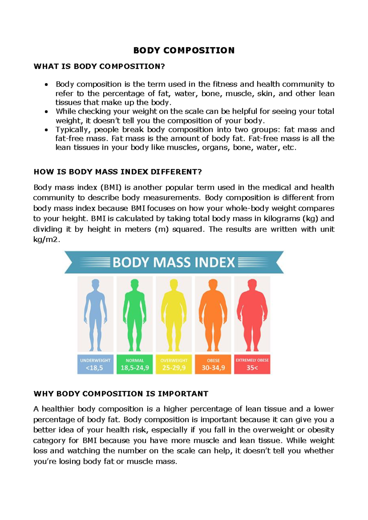 3 Pathfit: Understanding Body Composition and Its Importance - Studocu