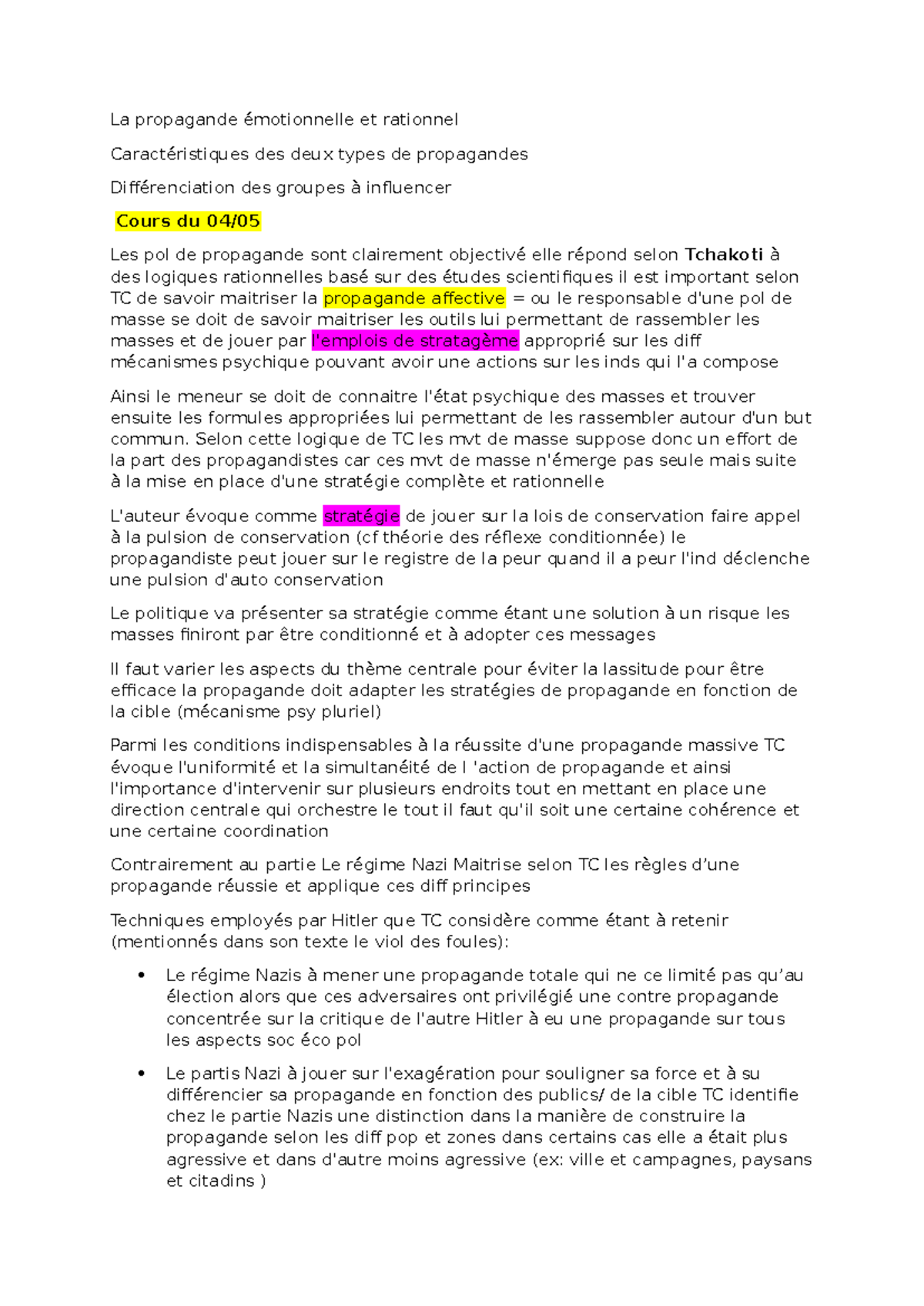 Prise de note - la propagande émotionnelle et rationnel - La propagande ...