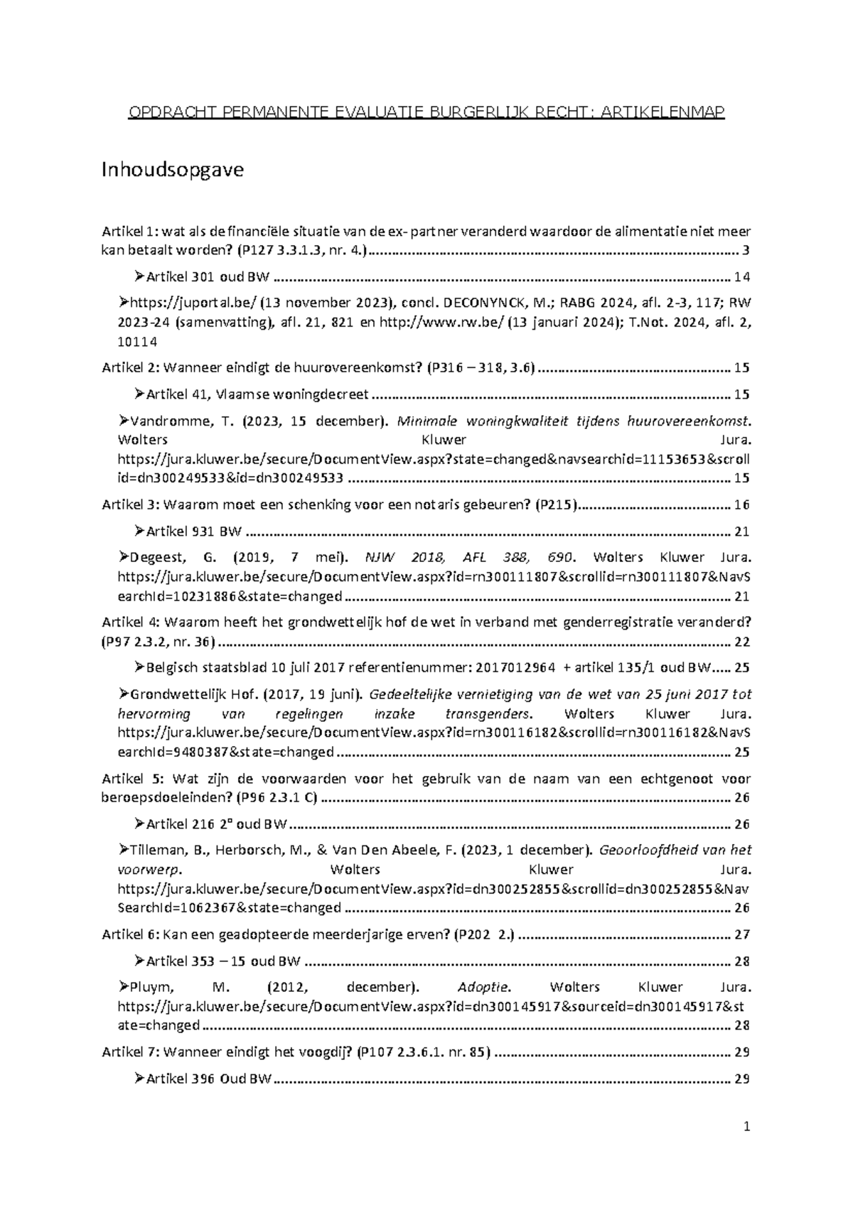 Artikelenmap burgerlijk recht - OPDRACHT PERMANENTE EVALUATIE ...
