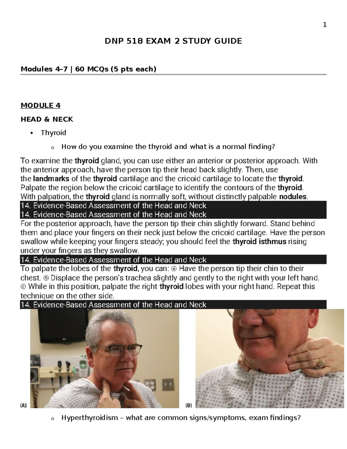 DNP 518 Exam 2 Study Guide: Head, Neck, and Lymphatic Assessment - Studocu
