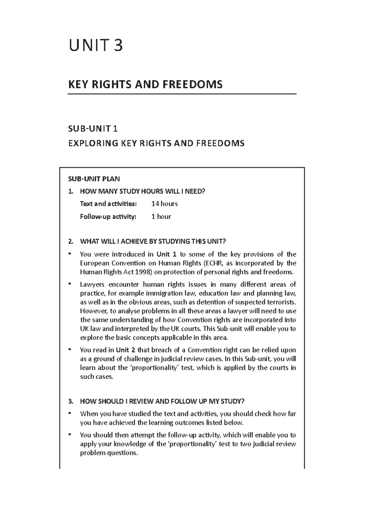 Human Rights & Freedoms-Unit 3 Sub-Unit 1 - UNIT 3 KEY RIGHTS AND ...