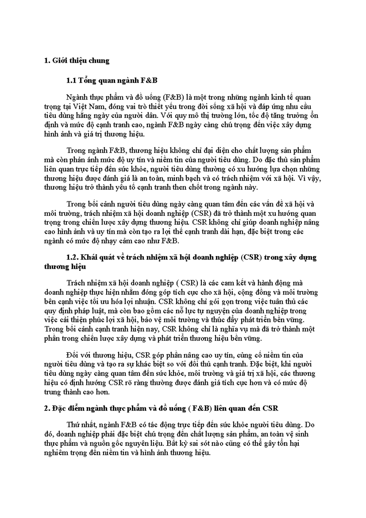 Bài thực hành 1 - Trách nhiệm xã hội doanh nghiệp trong ngành thực phẩm ...