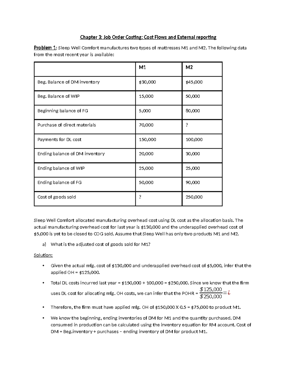 Chapter 3: Job Order Costing & Cost Flows Analysis for M1 & M2 - Studocu