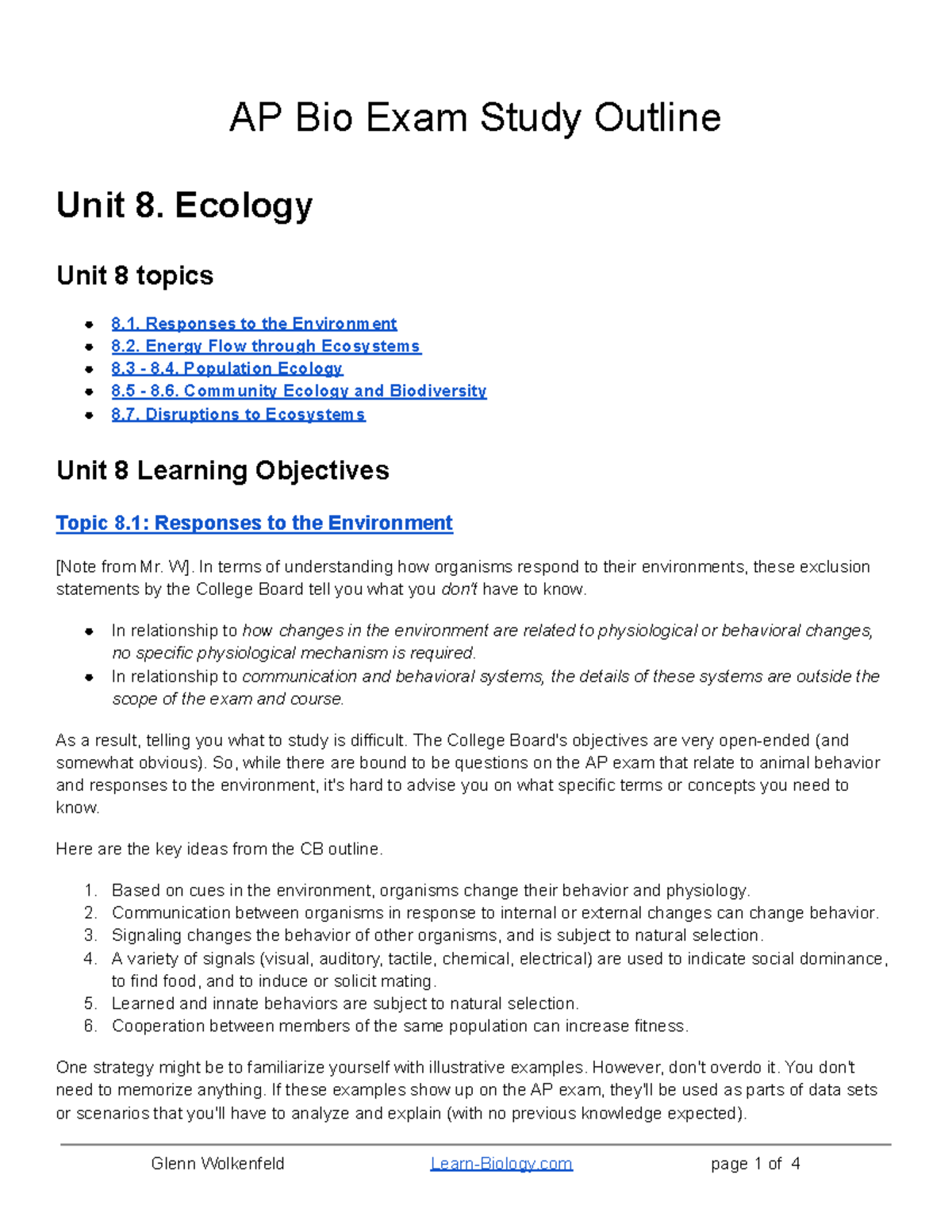 AP Bio Unit 8 Exam Study Guide: Ecology Topics Overview - Studocu