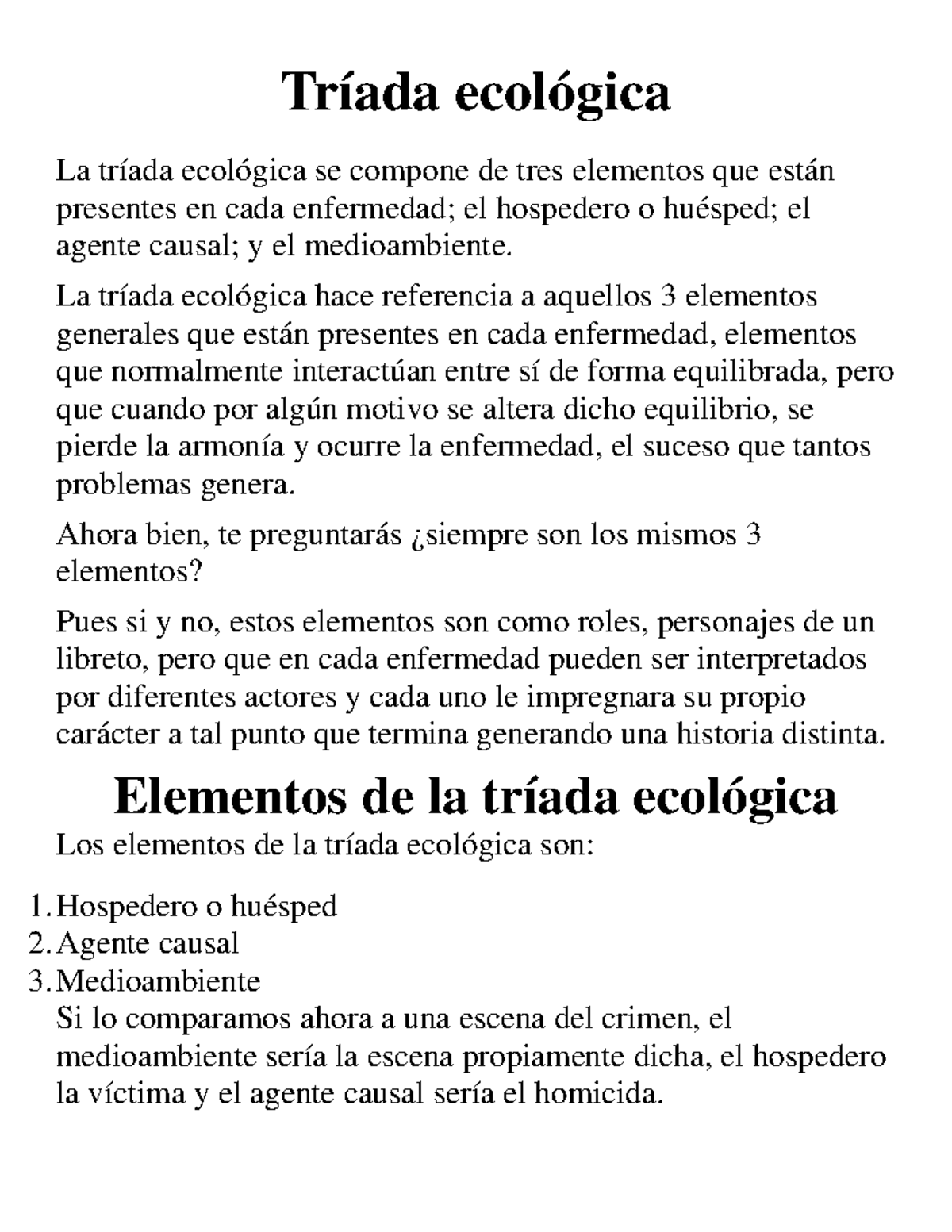 Tríada Ecológica en Enfermedades: Elementos y Ejemplos - Studocu