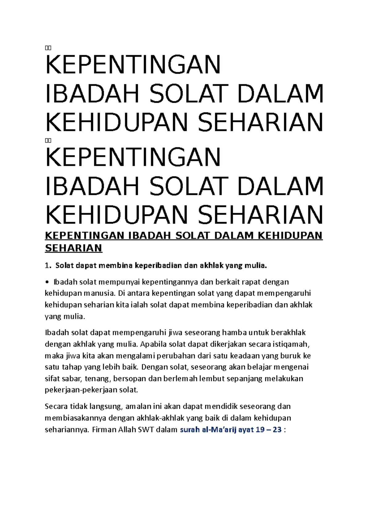Kepentingan Ibadah dan Kesan Pengabaian dalam Kehidupan Seharian - Studocu