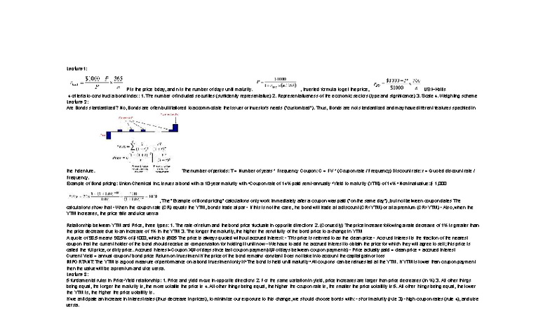 Bond Formula sheet - Bonds - Lecture1: P is the price today, and n is ...