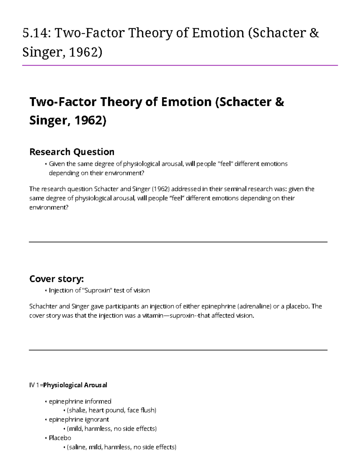 Final Exam Study Notes: Two-Factor Theory of Emotion (Psych 101) - Studocu