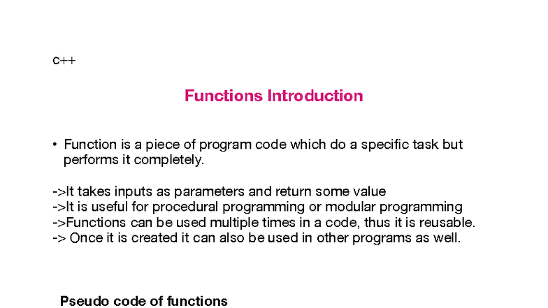 Function Intro-132: Understanding Functions in Programming - Studocu