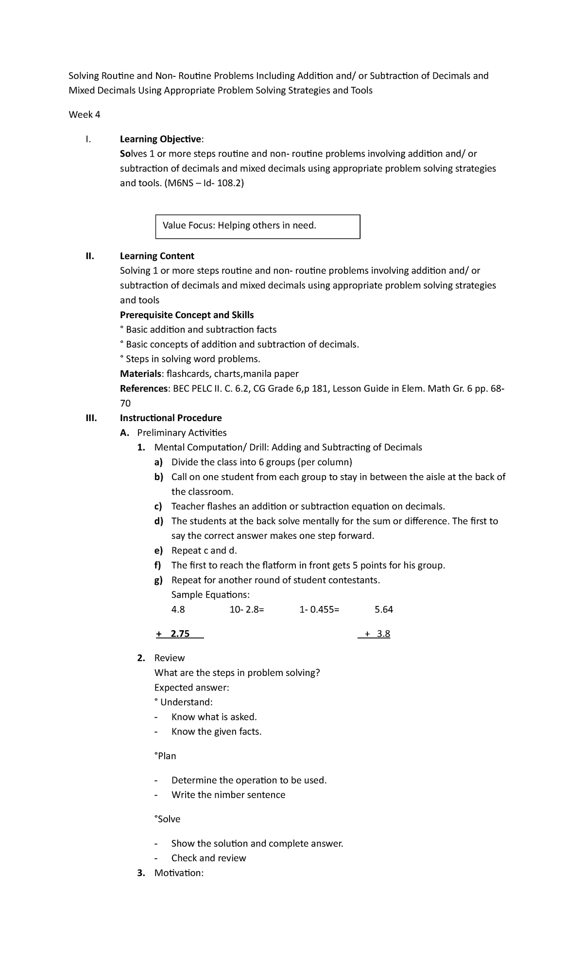 Week 4 Adding And Subtracting Decimals And Mixed Decimals Adding