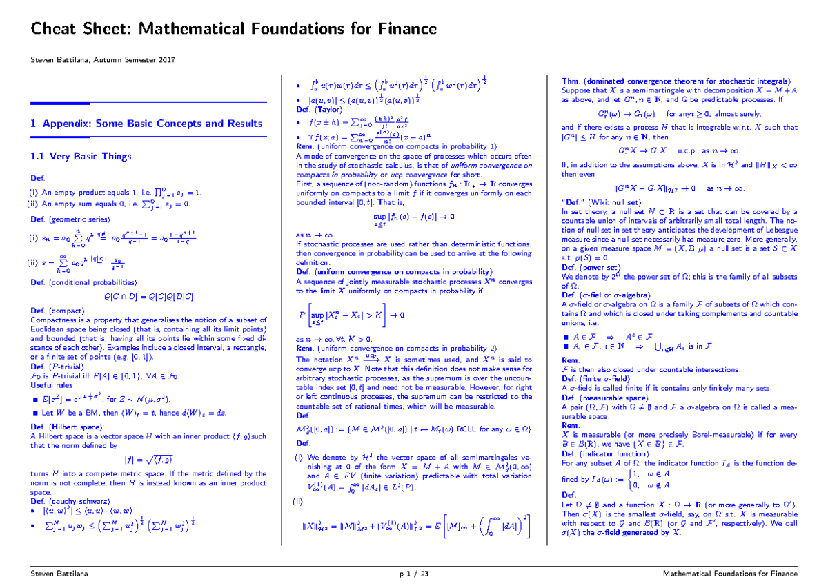 Quantitative Finance Mathematics - Cheat Sheet: Mathematical ...