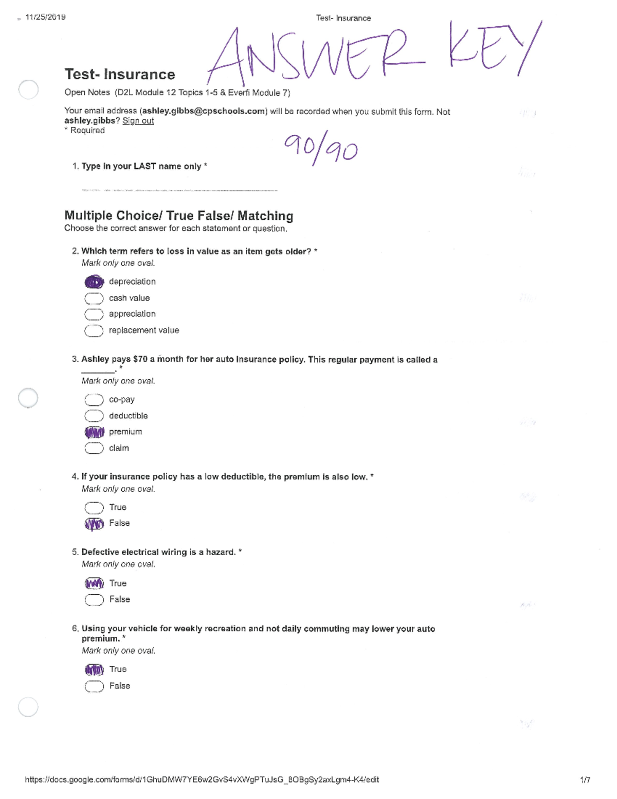 EPF Insurance Test Answer Key for Students - Studocu