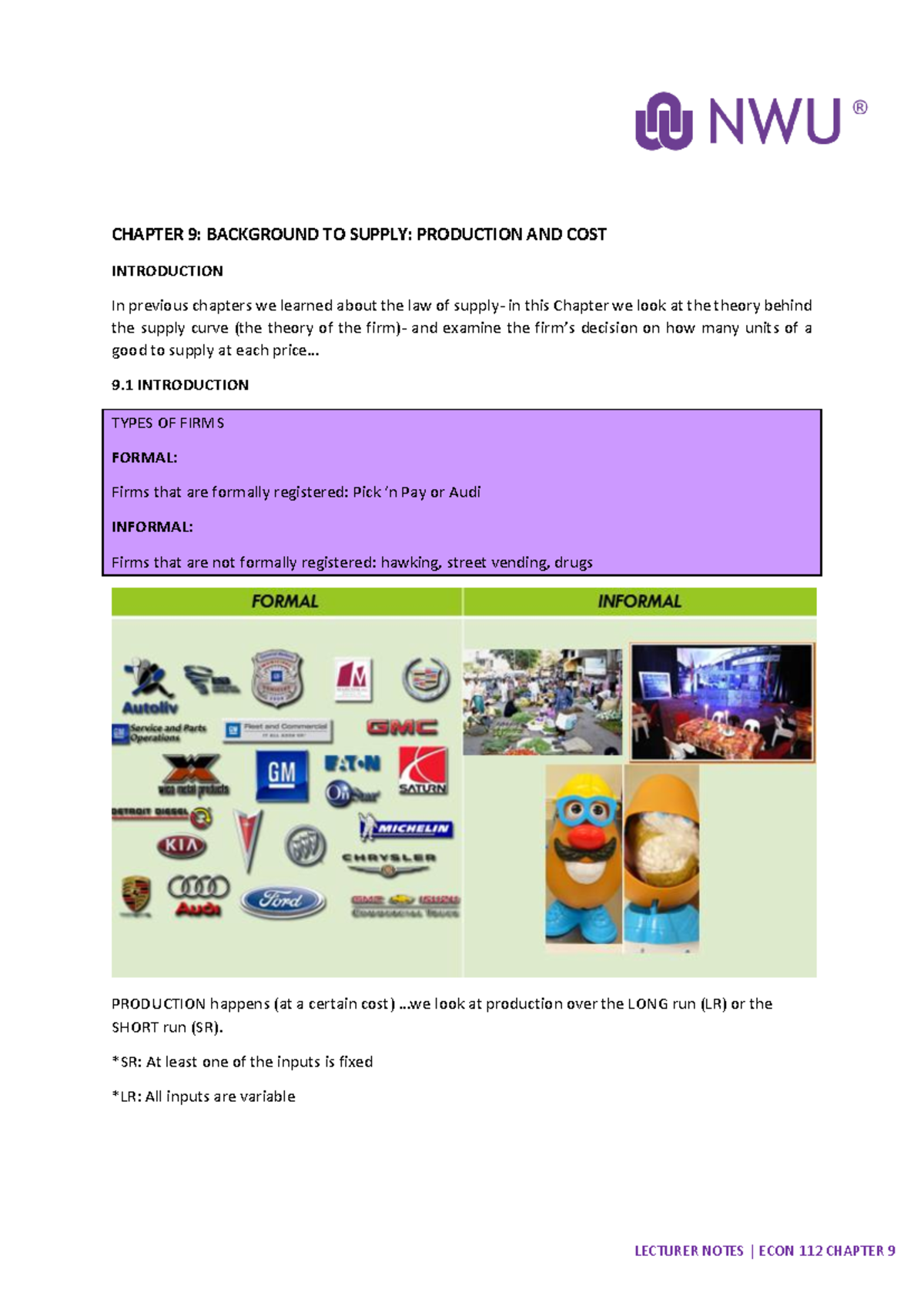 Chapter+9+ENG - economics - CHAPTER 9: BACKGROUND TO SUPPLY: PRODUCTION ...