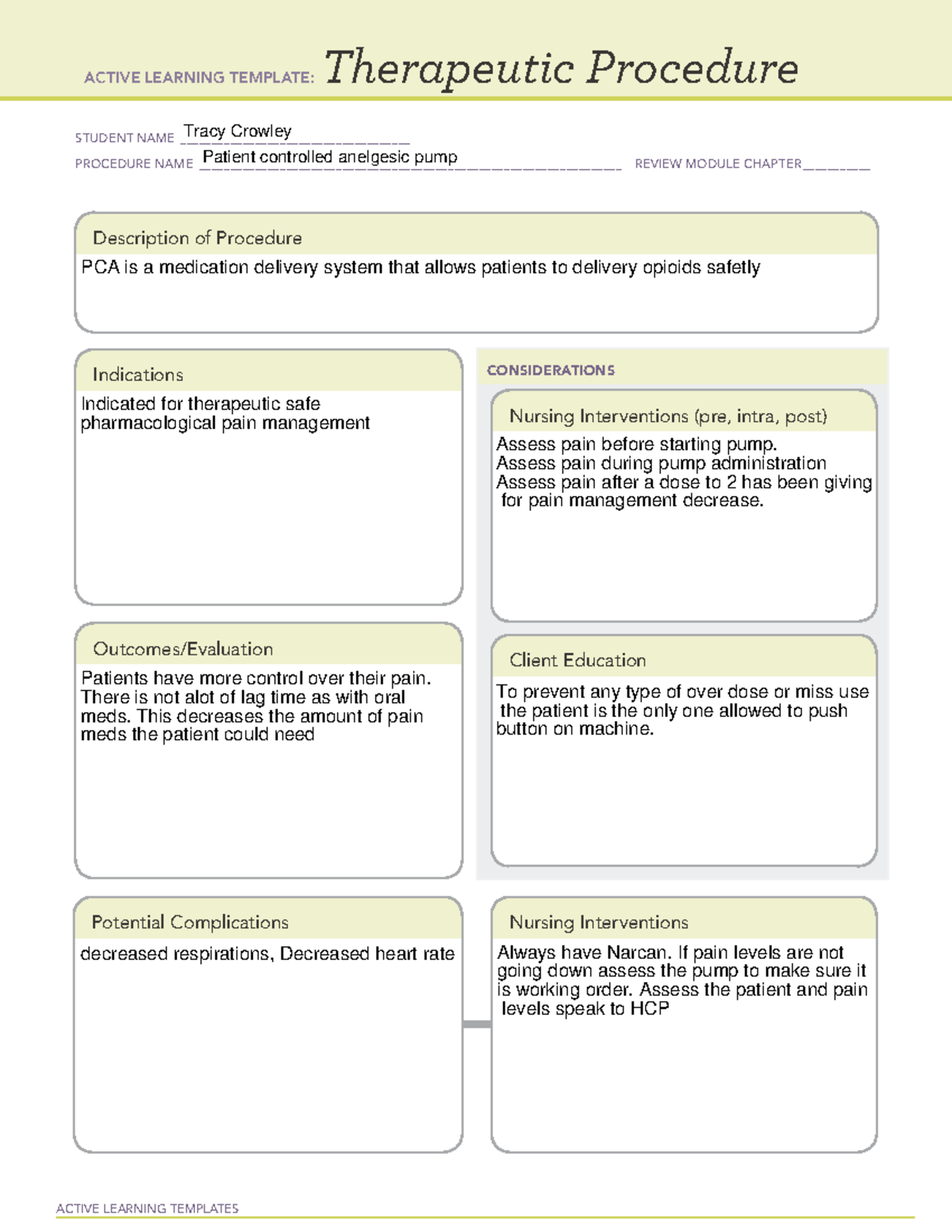 ACTIVE LEARNING TEMPLATE: PCA Procedure Review for Pain Management ...
