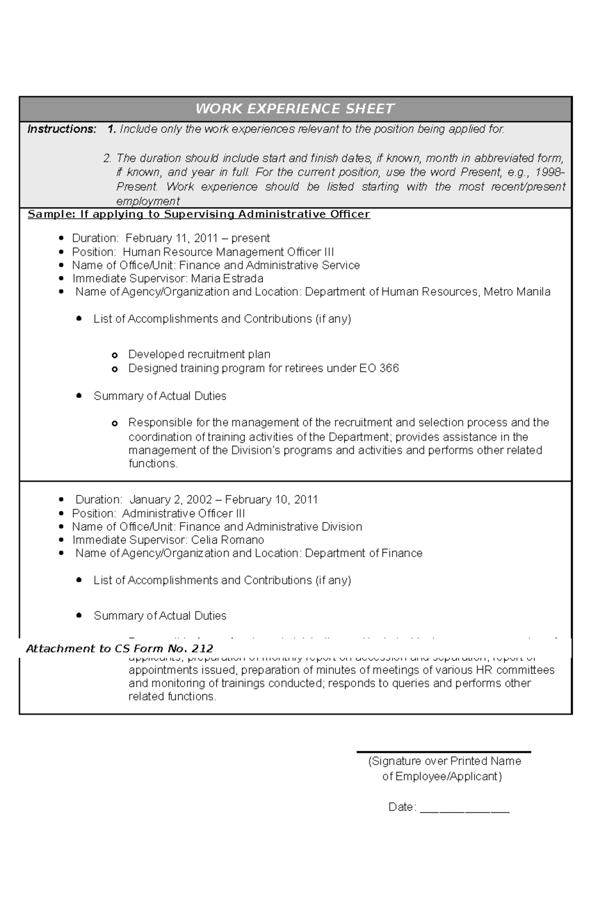 Work Experience Sheet (WES) Template for Job Applications - Studocu