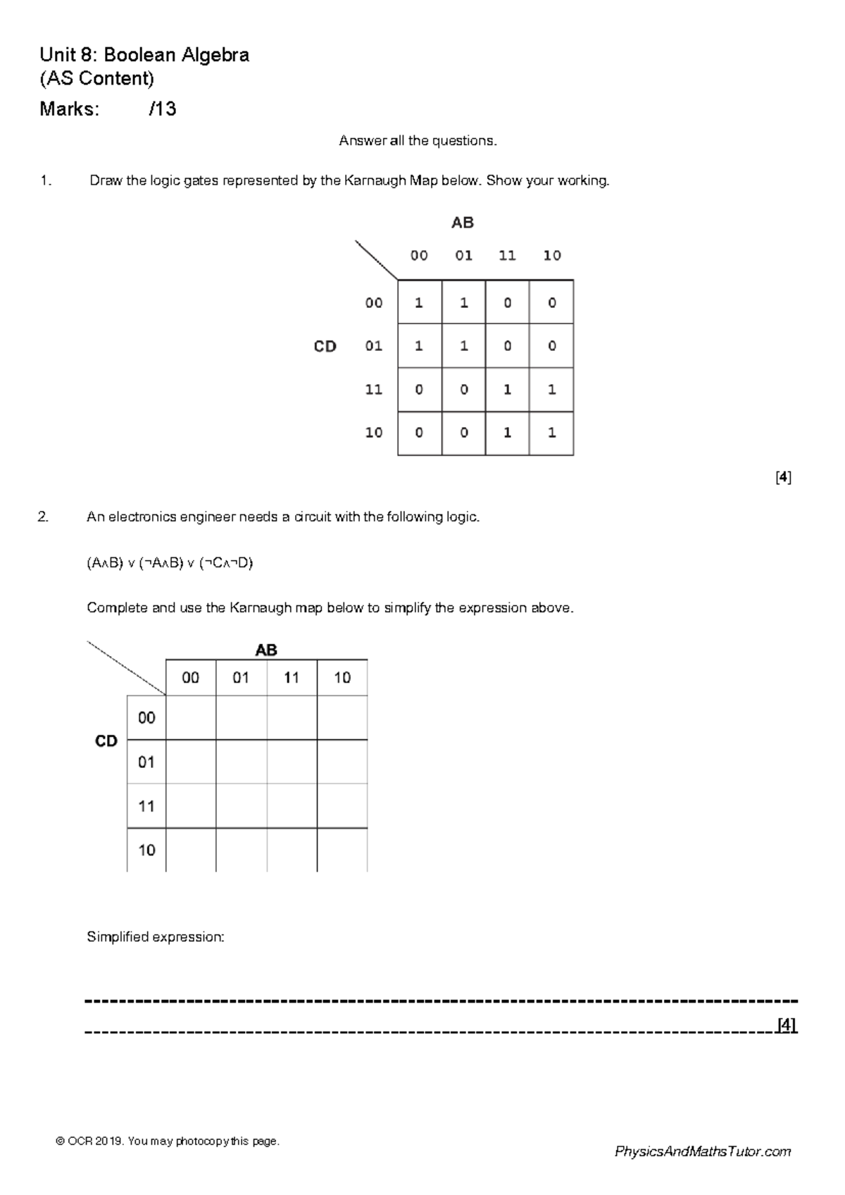 Unit 8: Boolean Algebra - Logic Gates & Simplification (OCR 2019) - Studocu