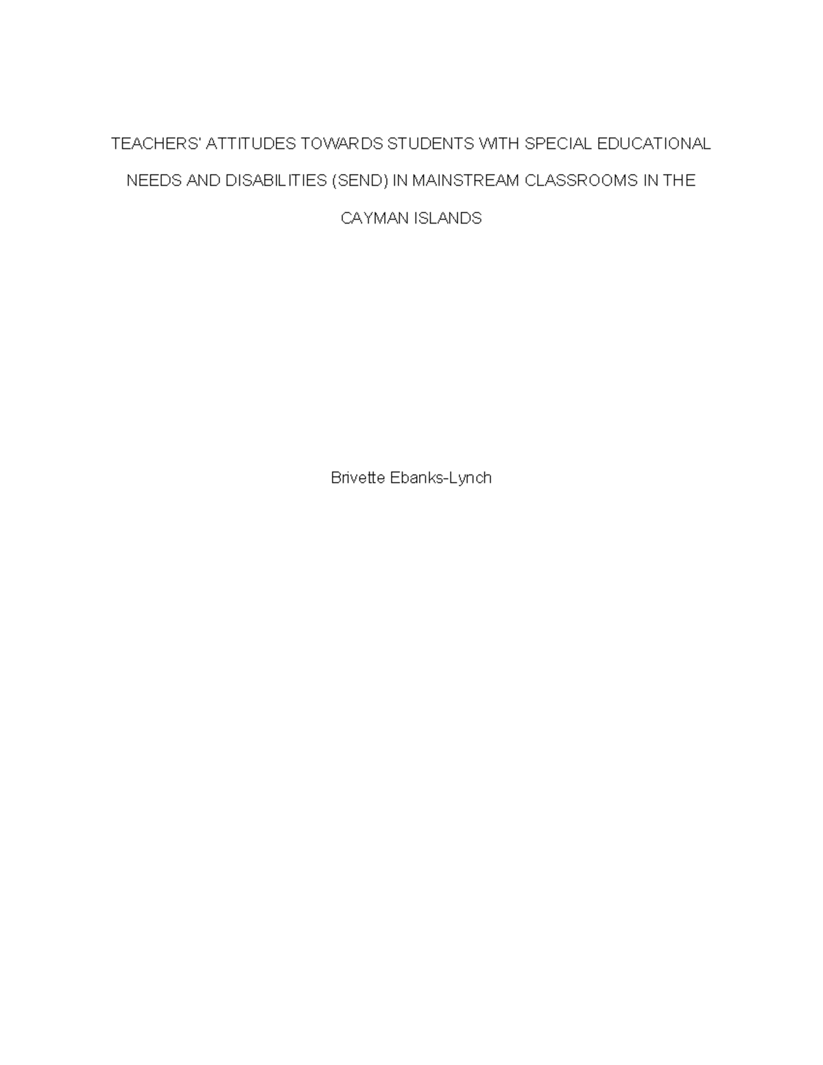 Attitudes Towards SEND Inclusion in Mainstream Classrooms (EDU 101 ...
