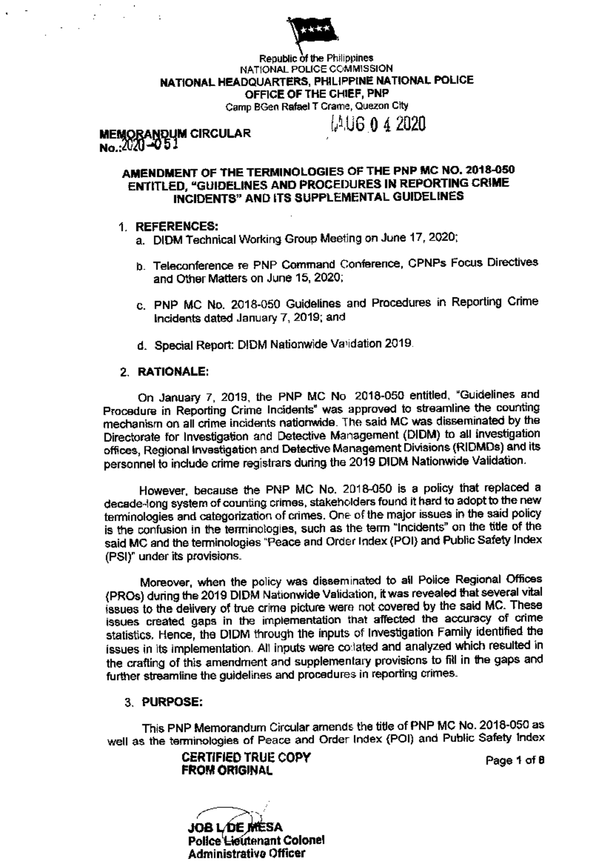 Amendment to PNP MC No. 2020-051: Revised Crime Reporting Guidelines ...