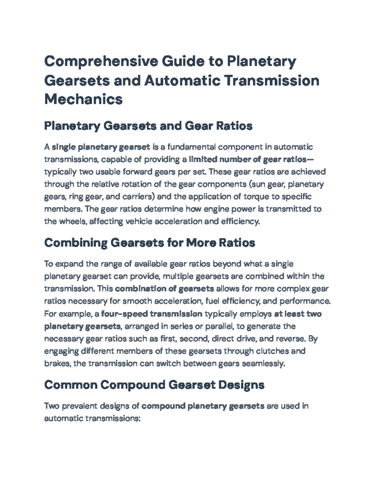 Comprehensive Overview of Simpson Gearset in AT Mechanics (ENGR 202 ...