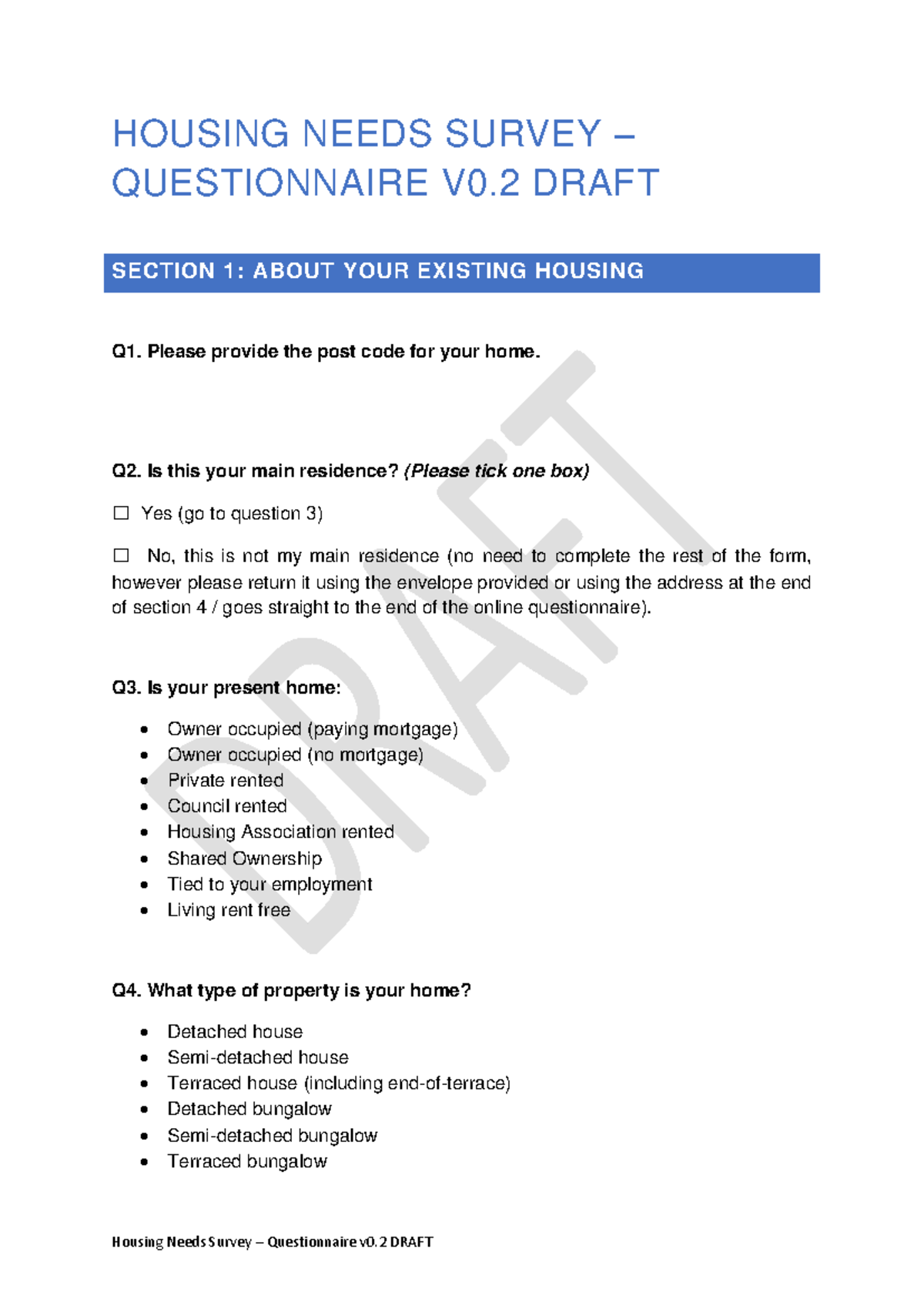 Housing Needs - Appendix 2 - HOUSING NEEDS SURVEY – QUESTIONNAIRE V0. 2 ...