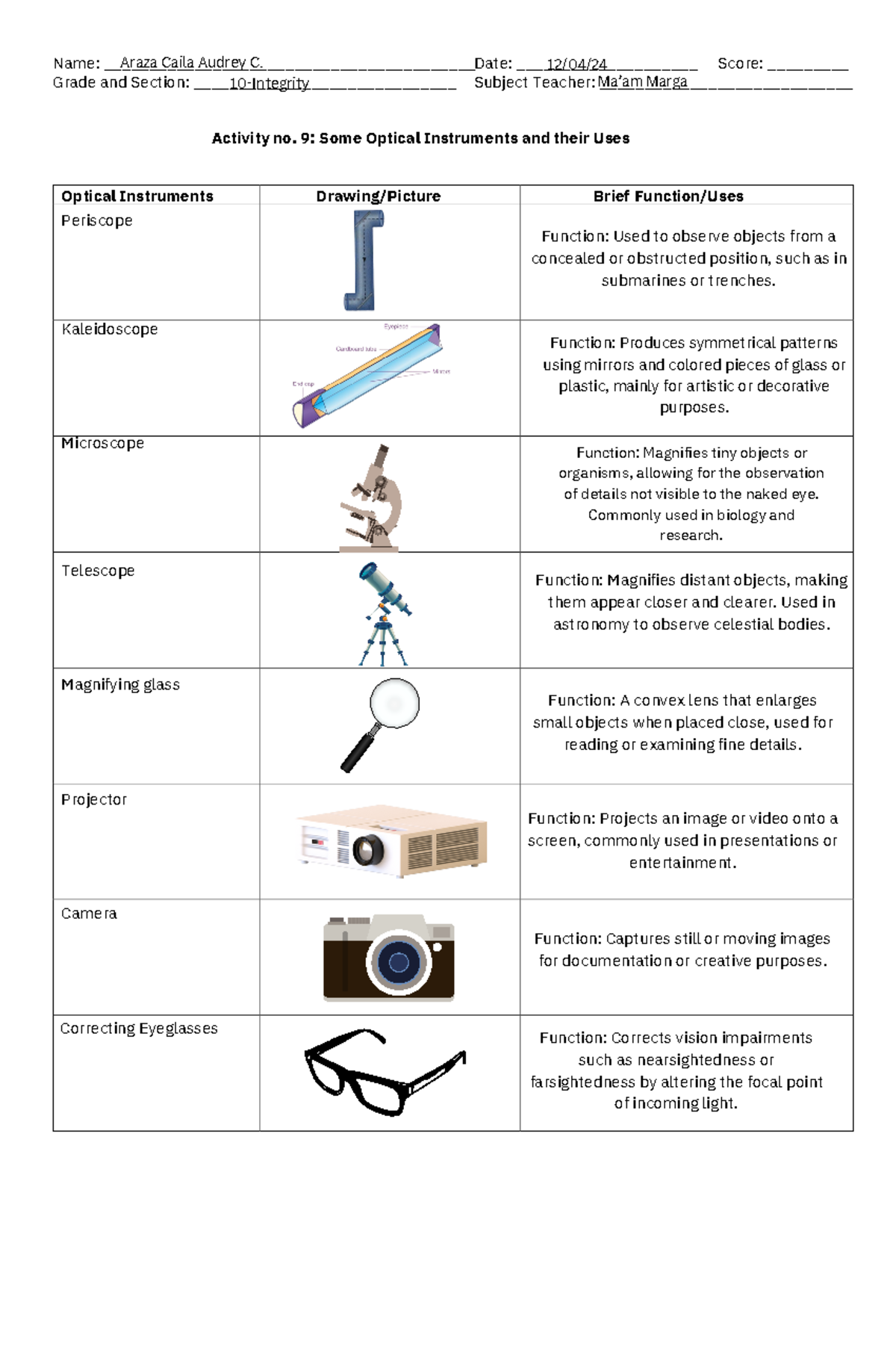 A9-A10-Science - Mirrors - Name ...