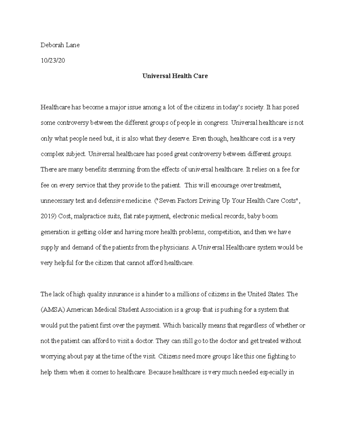 Persuasive Essay On Universal Health Care started #4 revised - Copy ...