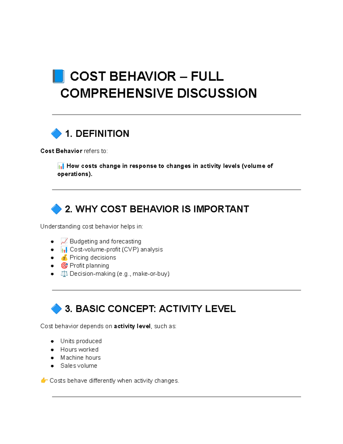 COST BEHAVIOR: A Comprehensive Overview and Quiz Guide - Studocu