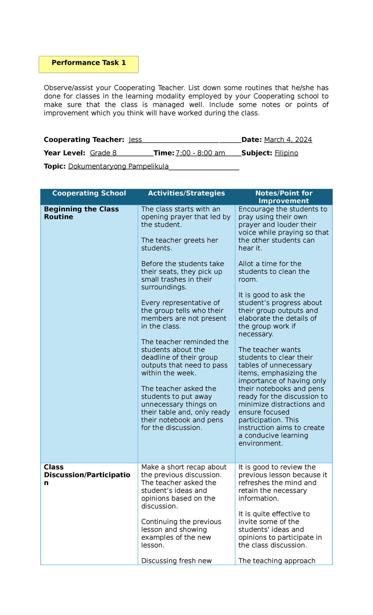 Managing Classroom Structure & Routines: Task 3 (EDUC 101) - Studocu