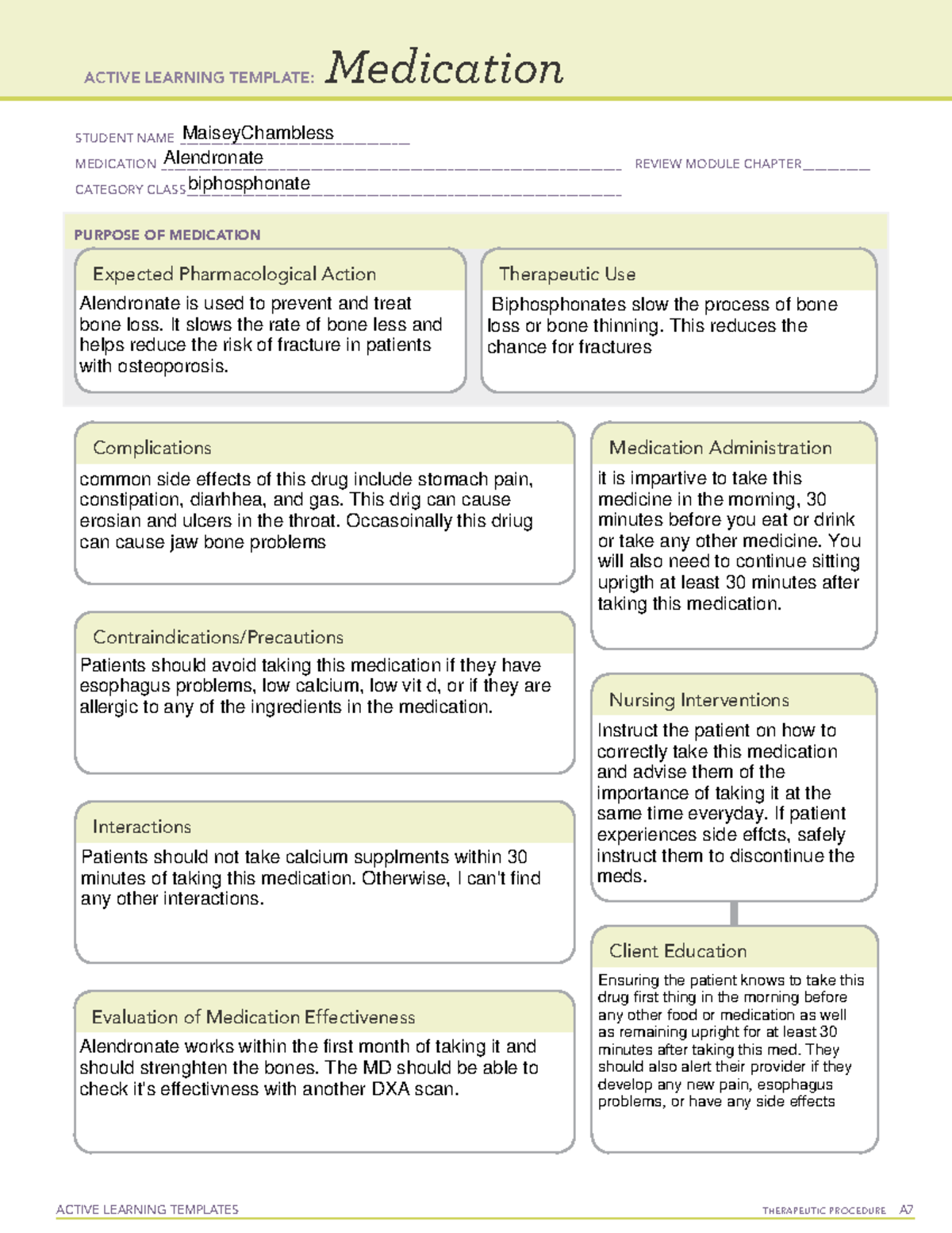 Alendronate Active Learning Template: Patient Care Essentials - Studocu
