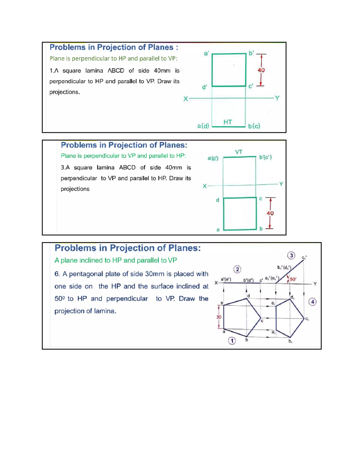 Projection of Planes Notes - Problems on Perpendicular & Inclined ...