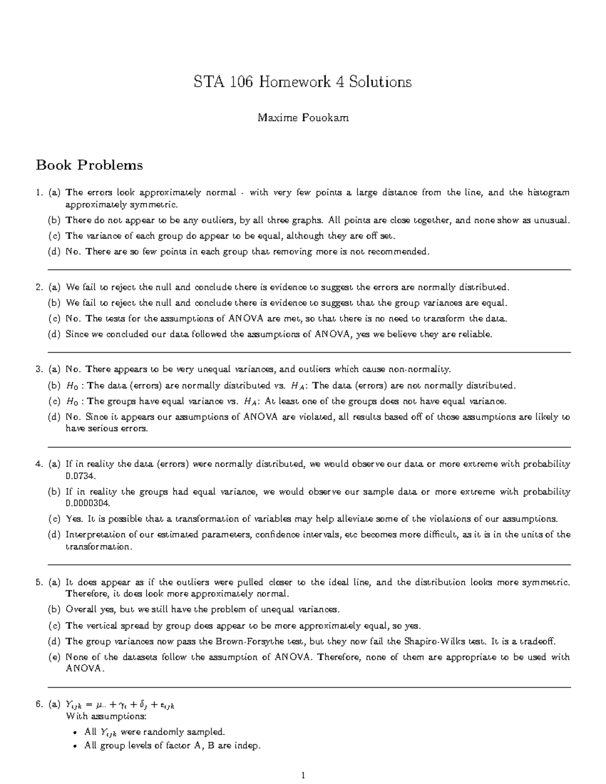 STA 104 Homework 4 Solutions - STA 106 Homework 4 Solutions Maxime ...