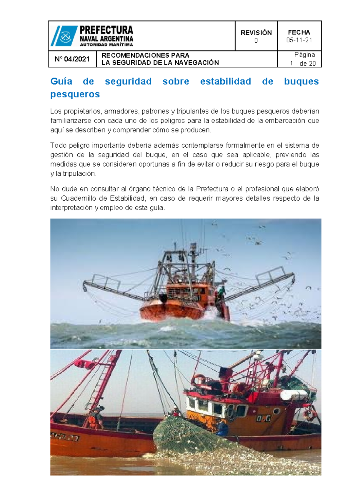 Guía de Seguridad para la Estabilidad de Buques Pesqueros (N° 04) - Studocu