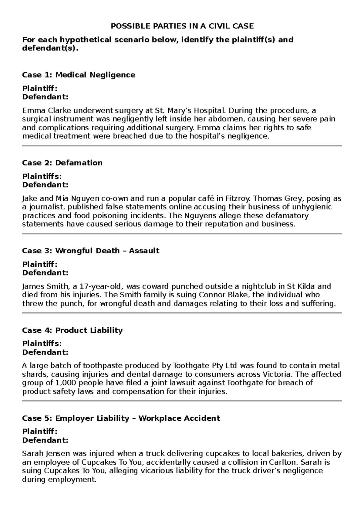 5 - KK3 Civil Case Parties Identification Worksheet - Studocu