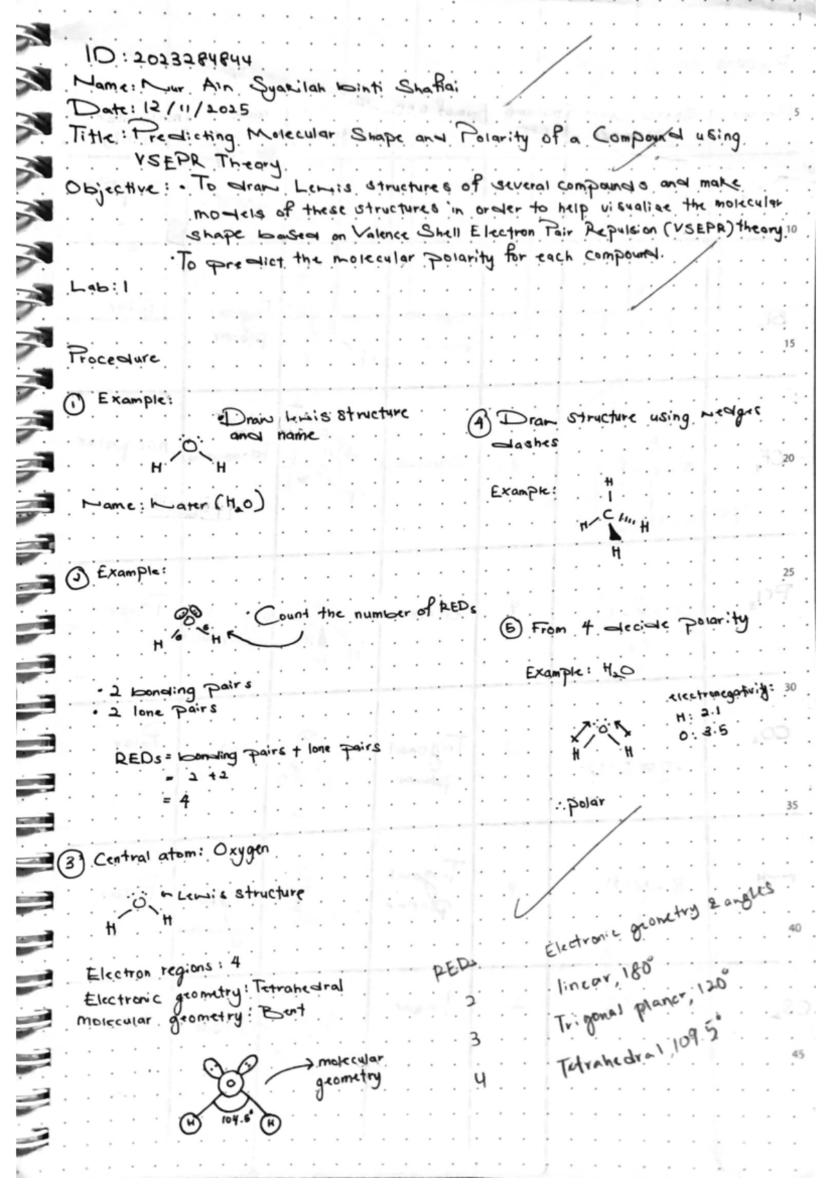 Lab 1: Predicting Molecular Shape & Polarity Using VSEPR Theory - Studocu
