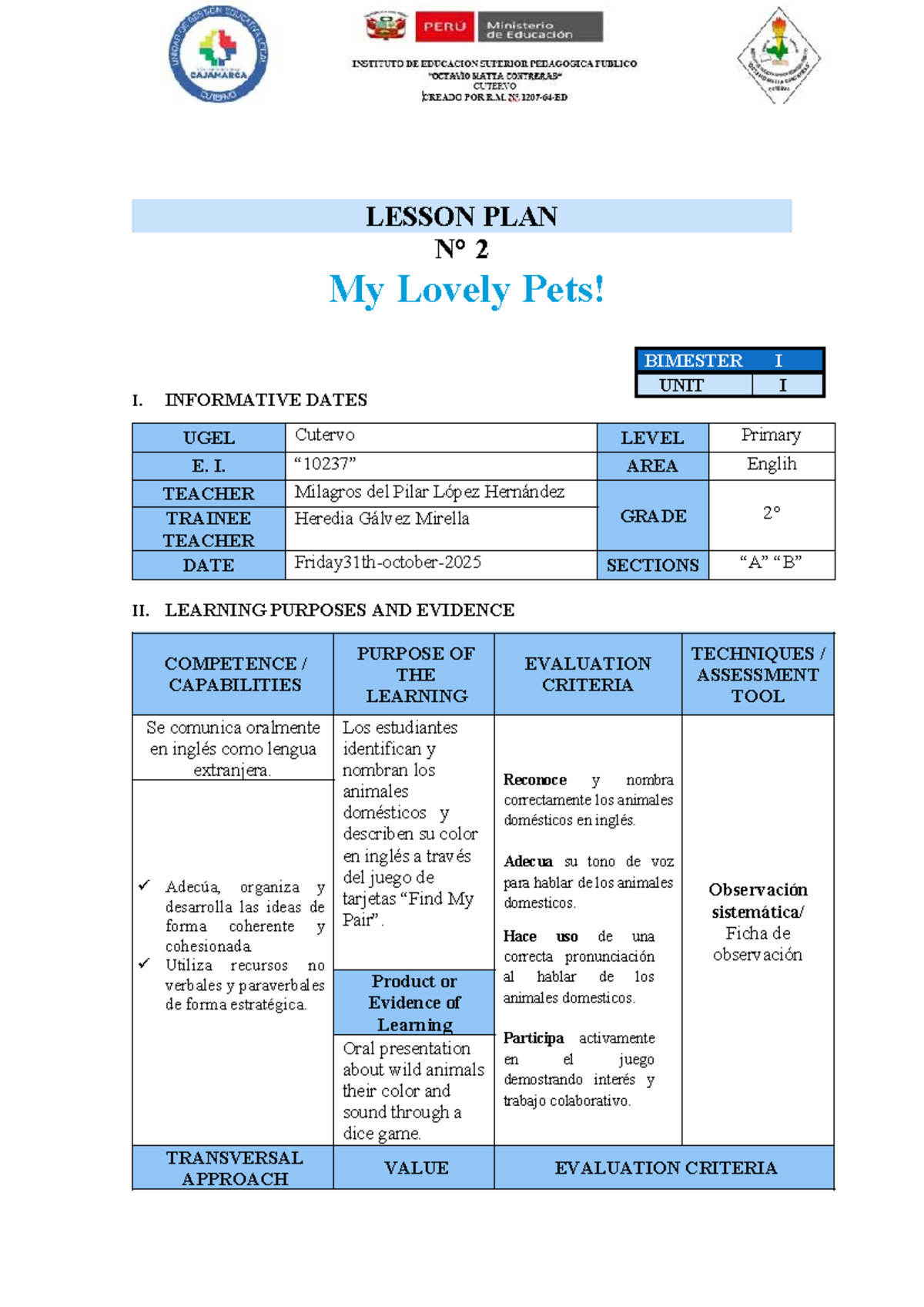 LESSON PLAN 10237: My Lovely Pets for Grade 2 English - Studocu