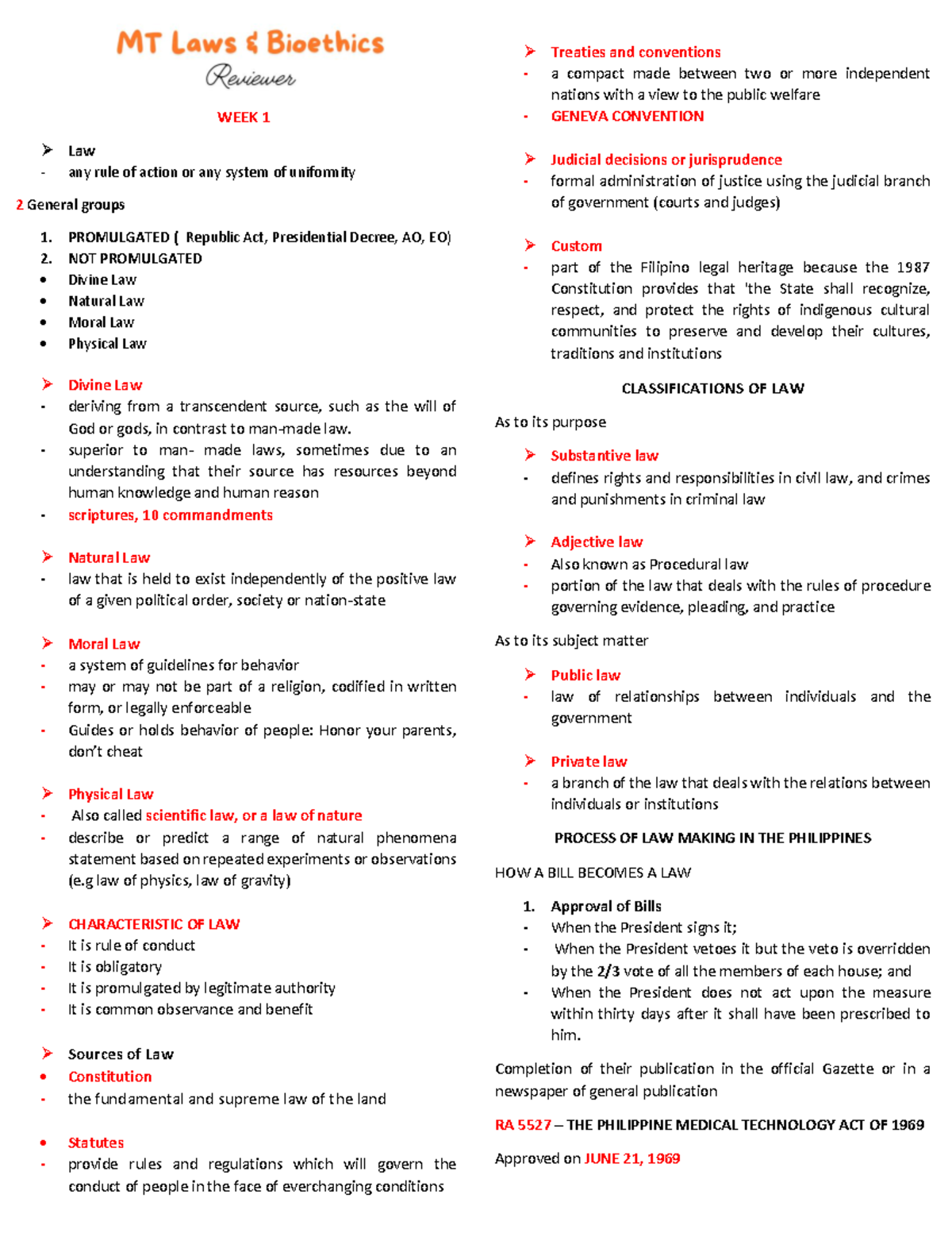MT-LAWS- Lecture Notes: Understanding Law and Its Classifications - Studocu