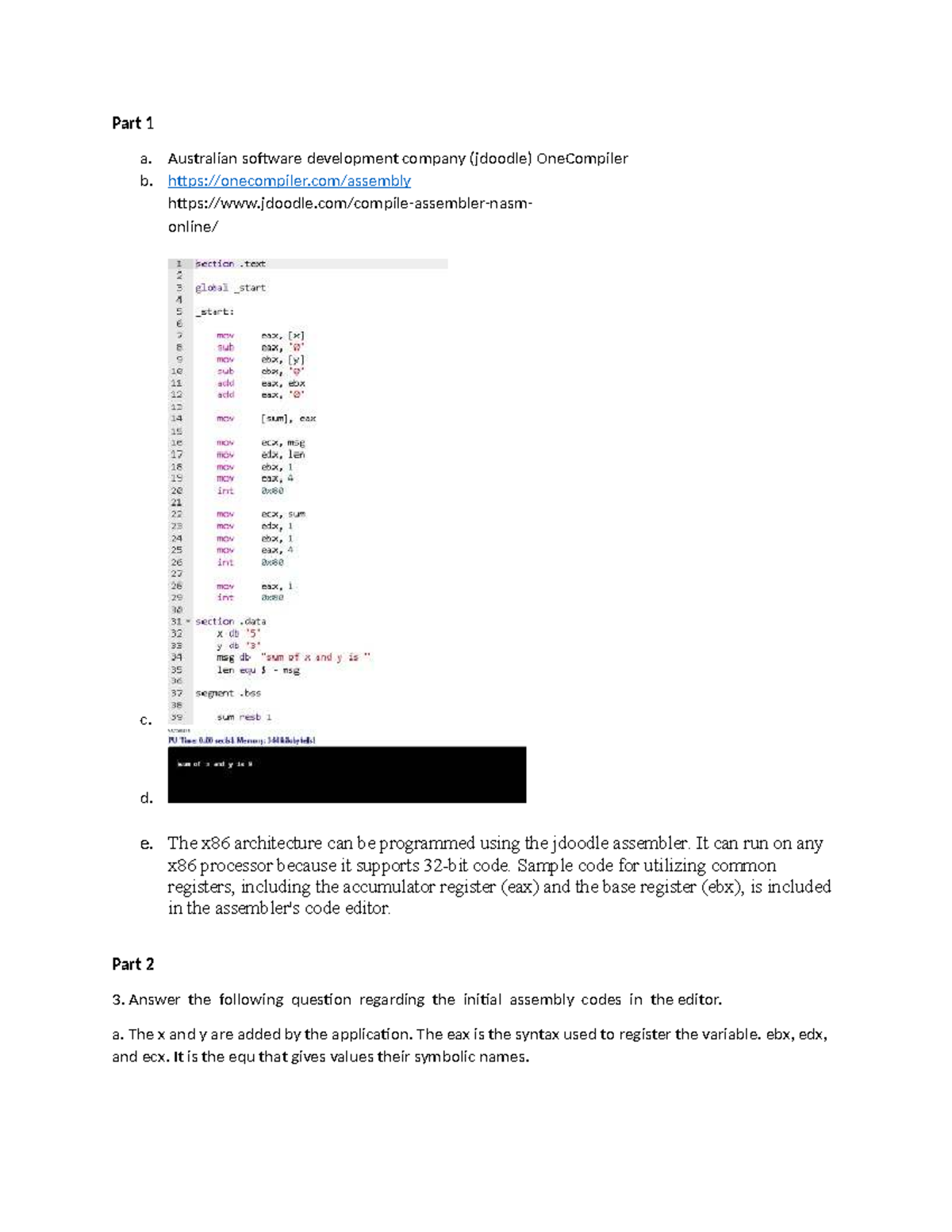Assembly Language - notes - Part 1 a. Australian software development ...
