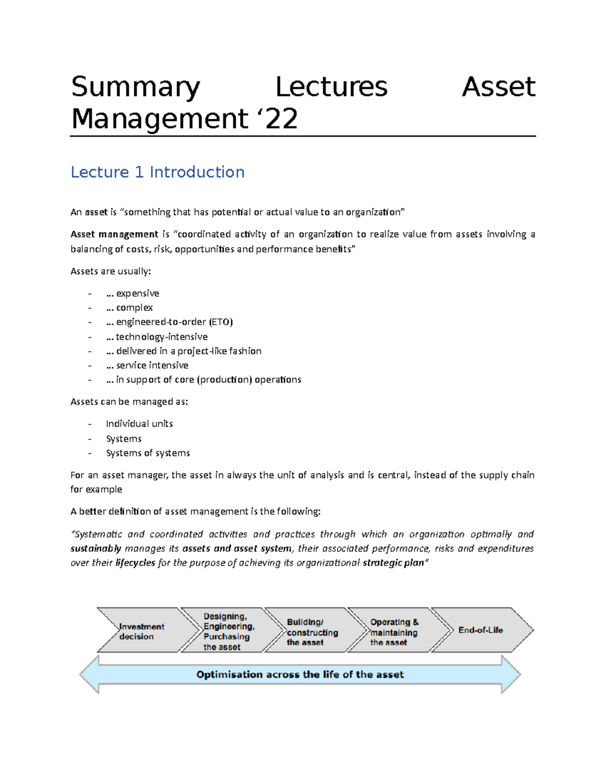 Asset Management Lecture Summary: Key Concepts and Insights - Studeersnel