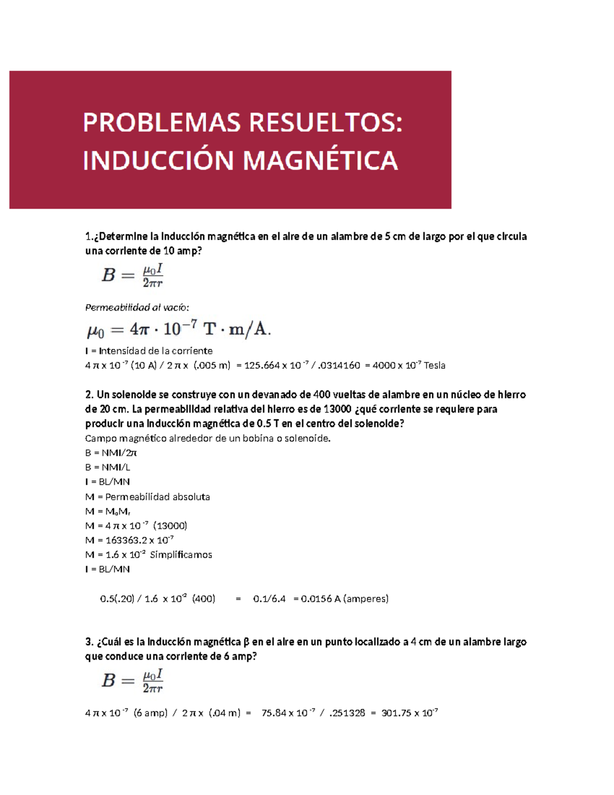 GUIA DE Estudio Fisica Telmex - 1.¿Determine la inducción magnética en ...