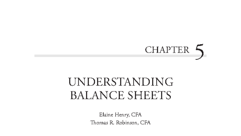 CHAPTER 5: UNDERSTANDING BALANCE SHEETS - CFA Insights - Studocu