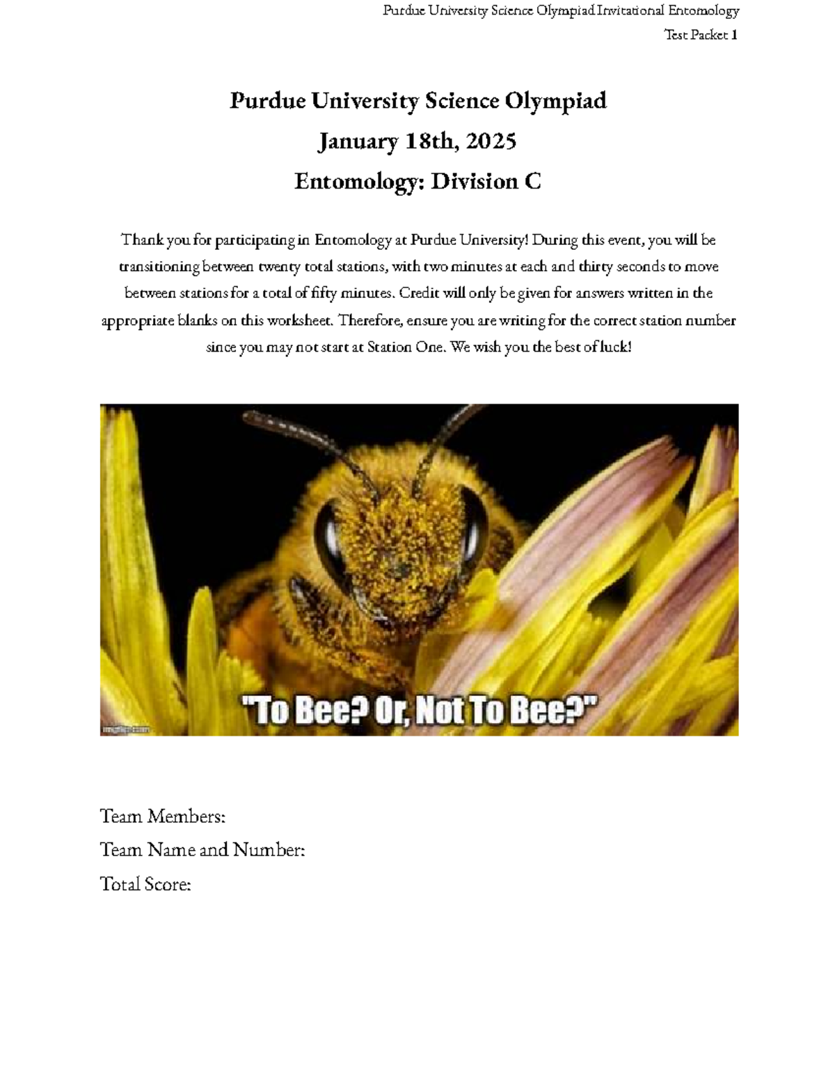 Entomology Answer Sheet - University Science Olympiad 2025 - Studocu