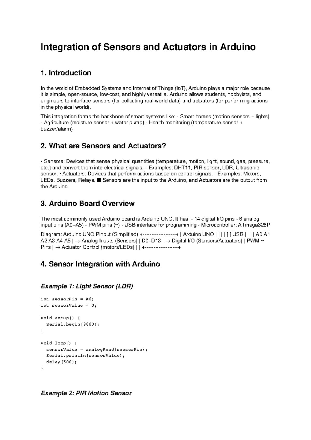 Arduino Sensors and Actuators Integration Assignment - Studocu
