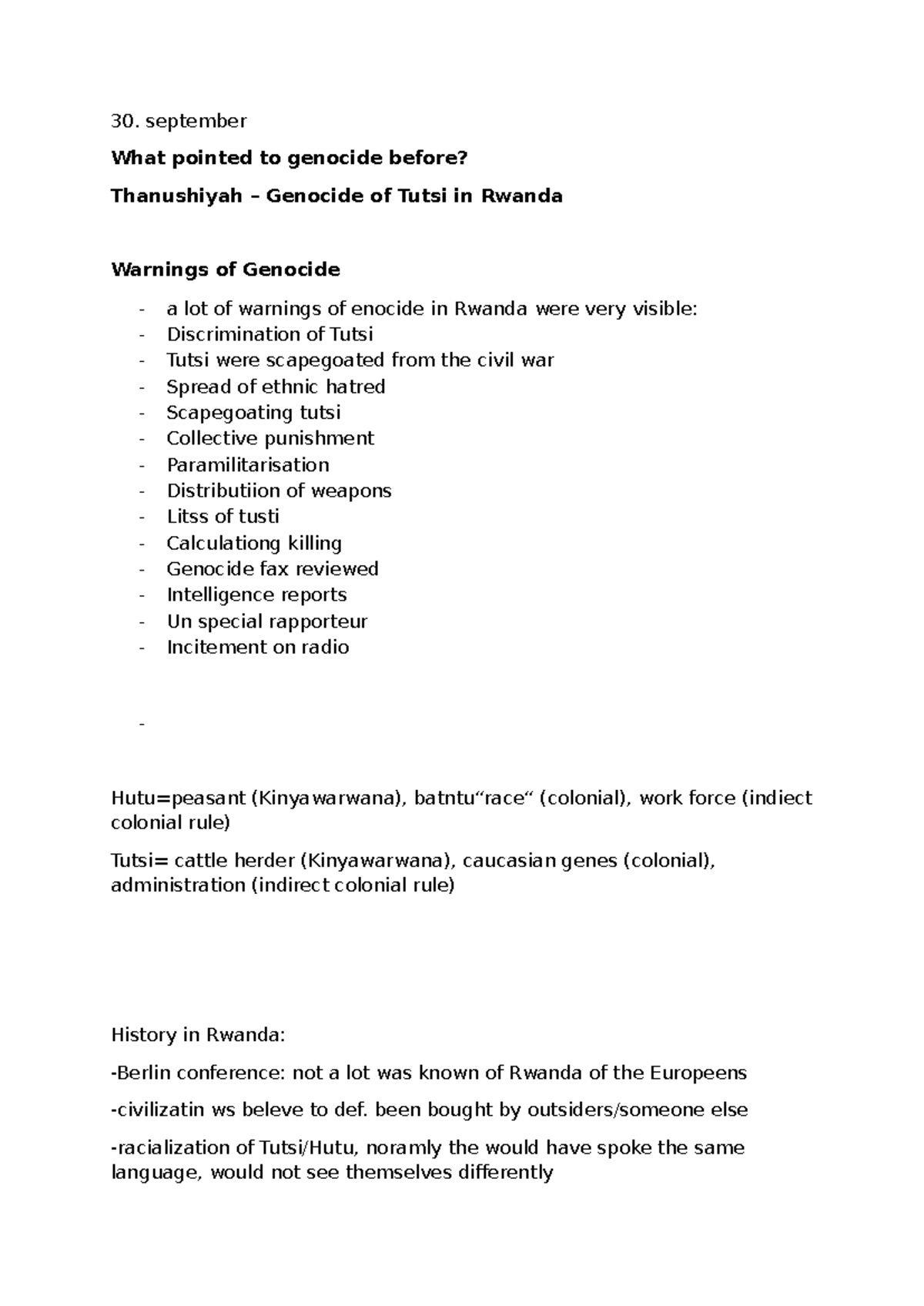 Sitzung 2: Understanding the Warnings of Genocide in Rwanda - Studocu