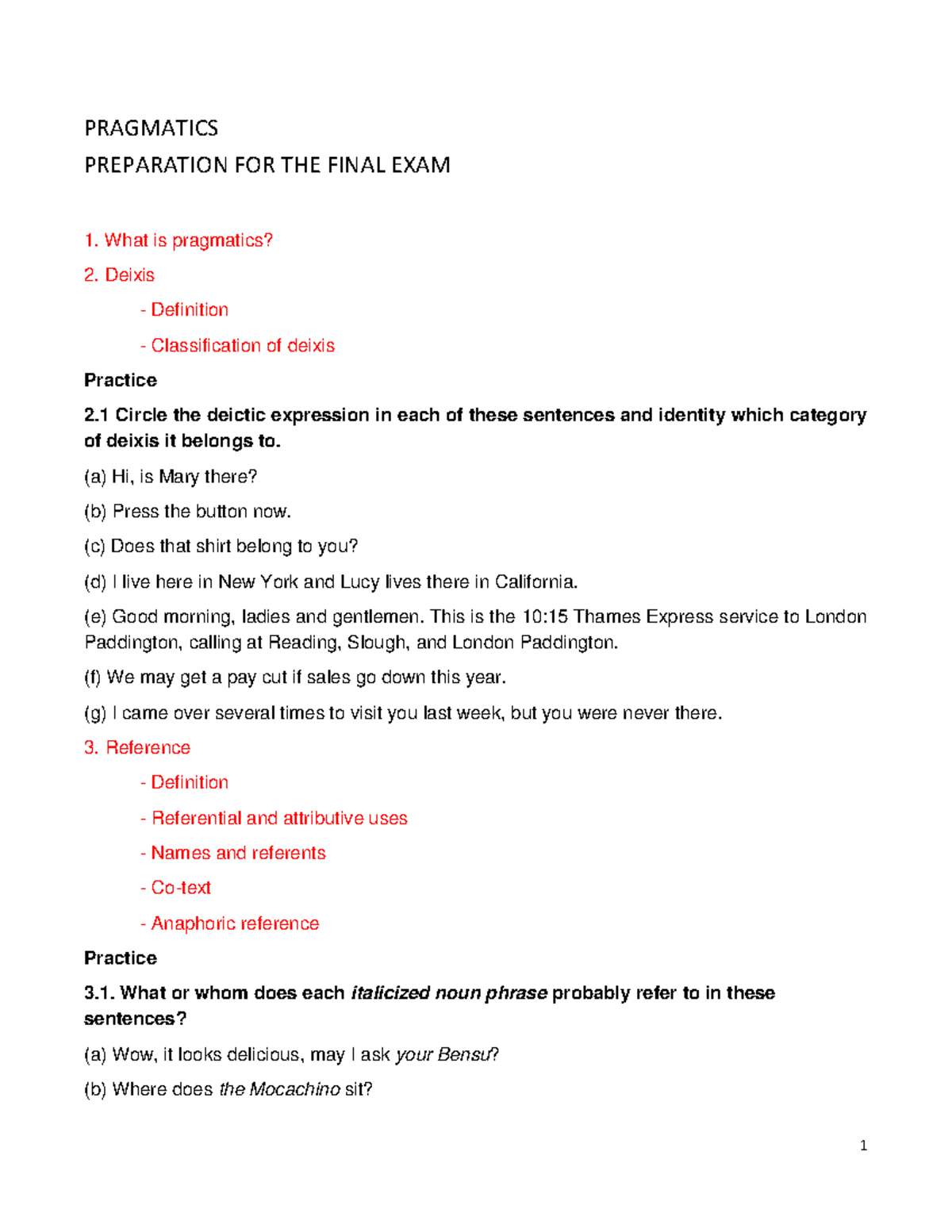 PRAGMATICS REVISION FOR FINAL EXAM 654049104 - Studocu