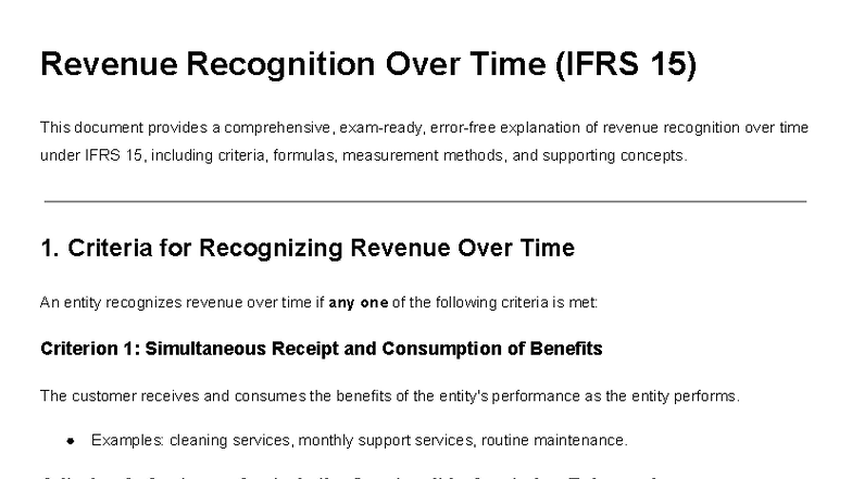 Revenue Recognition Over Time (IFRS 15) - Comprehensive Guide - Studocu