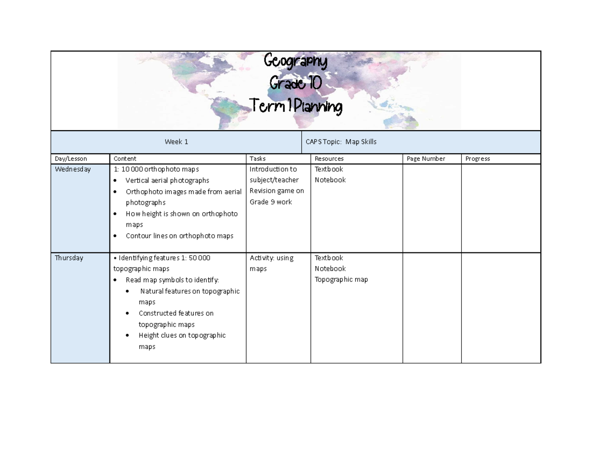 Geography - Grade 10 Term 1 Study Guide and Planner - Studocu