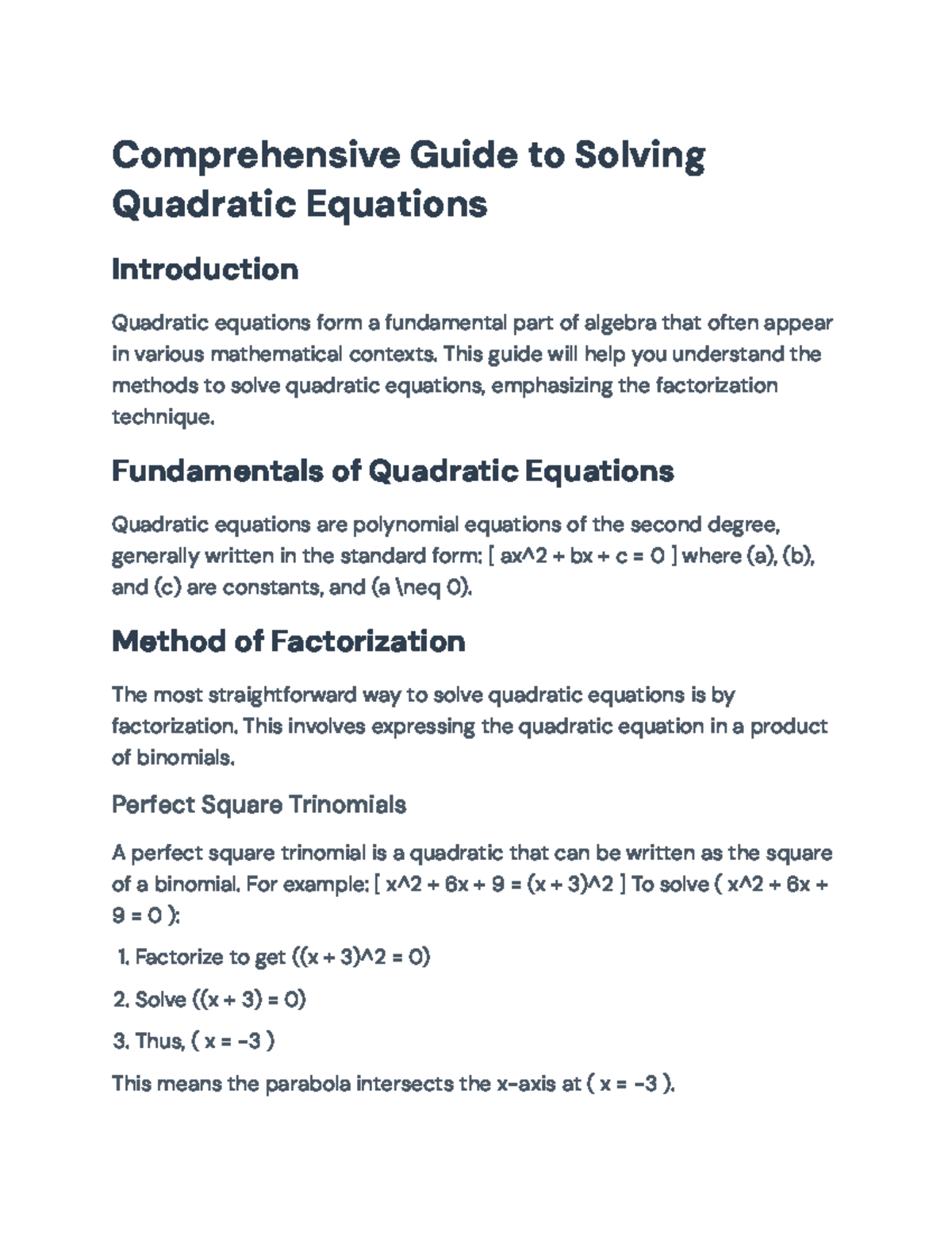 Comprehensive Guide To Solving Quadratic Equations Factorization