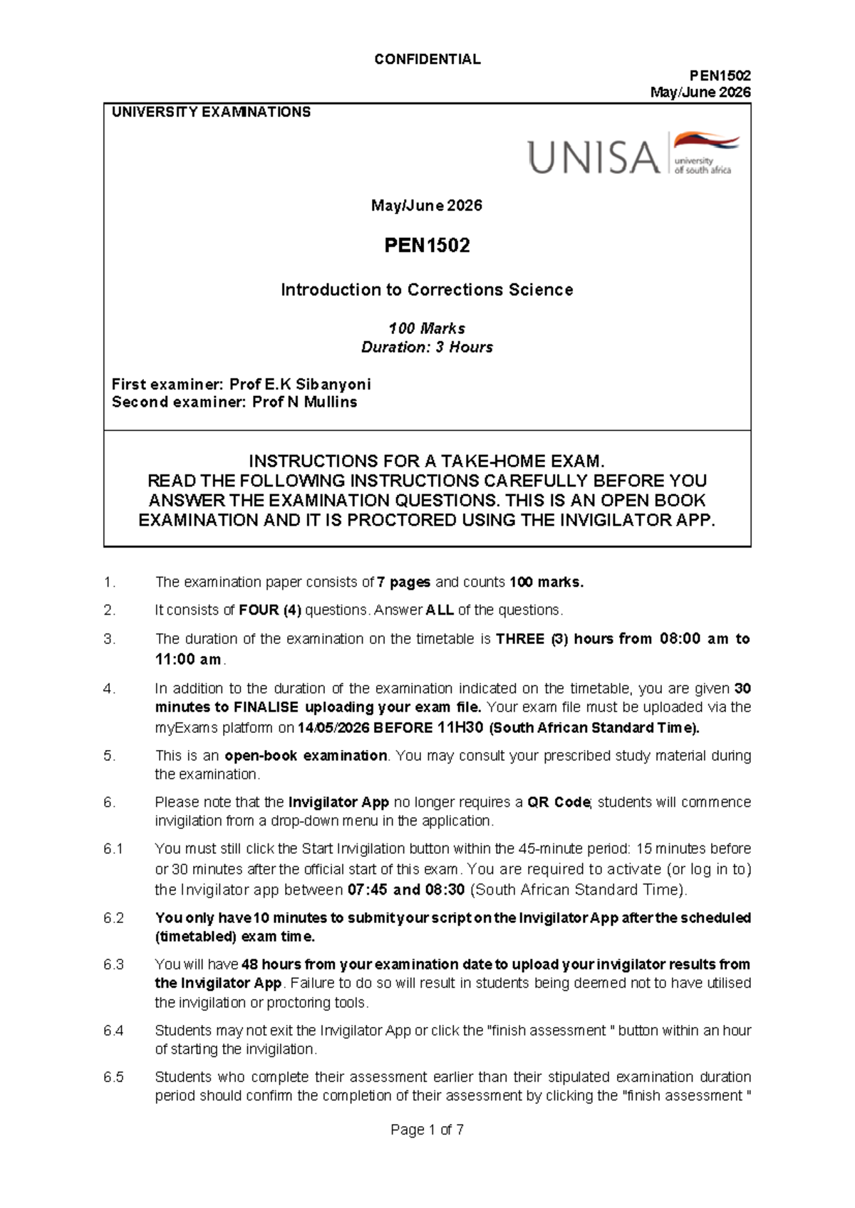 PEN1502 Take-Home Exam Instructions - May/June 2026 - Studocu