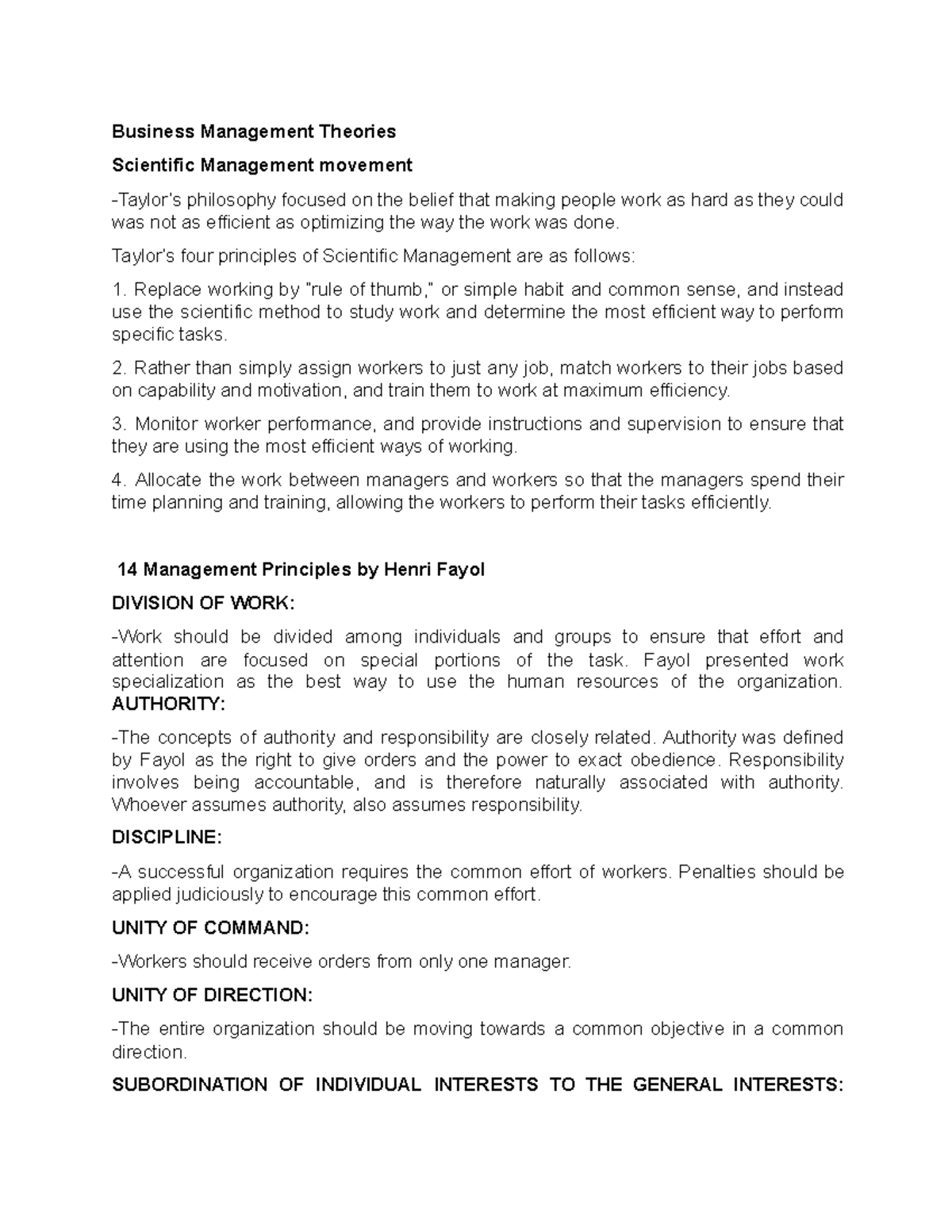 Business Management Theories - Comprehensive Notes for Study - Studocu